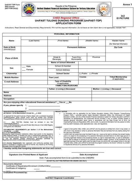 Unifast Tdp Application Form Pdf Government Justice