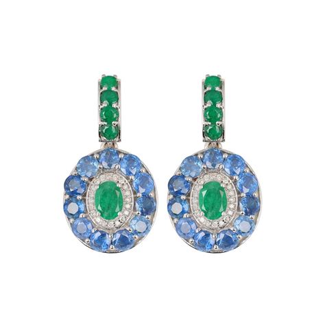 Morning Glory Emerald Blue Sapphire Earrings