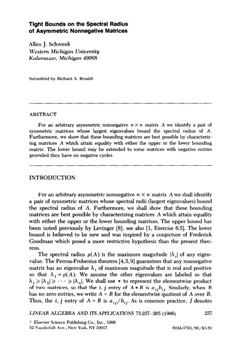 Pdf Tight Bounds On The Spectral Radius Of Asymmetric Nonnegative Matrices