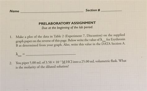 Name Section PRELABORATORY ASSIGNMENT Due At The Chegg Com