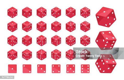 아이소메트릭 빨간색 주사위 큐브 주사위 놀이 카지노 도박 조각 보드 게임 및 포커 주사위 3d 벡터 일러스트 레이 션 세트 3차원 형태에 대한 스톡 벡터 아트 및 기타