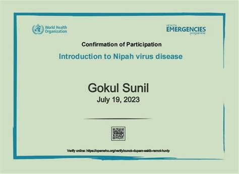 Gokul Sunil On Linkedin Participated In A Course Conducted By World Health Organization Who An