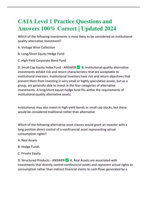caia level 1 practice questions and answers 100 correct updated 2024