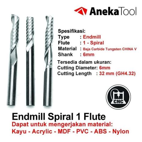 Promo At Endmill Carbide 6mm 1 Flute Spiral Cnc Router Bit Mata Potong Diskon 23 Di Seller