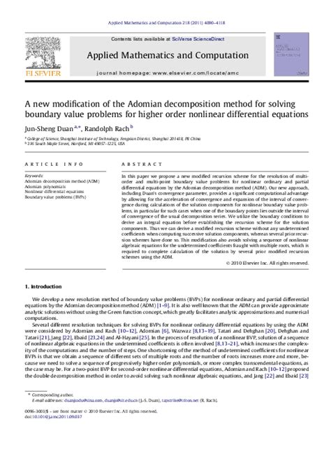 Pdf A New Modification Of The Adomian Decomposition Method For Solving Boundary Value Problems