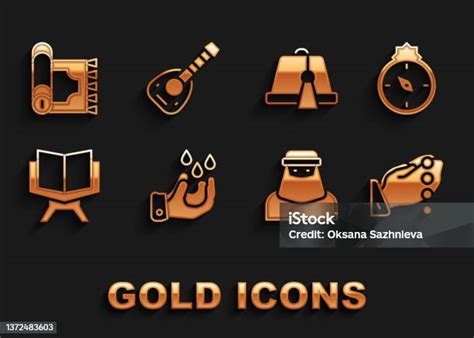 세트 우두 치블라 기도 위치에 손 이슬람 여성 Niqab 코란 거룩한 책 터키 모자 전통 카펫과 루테 아이콘 벡터 0명에 대한 스톡 벡터 아트 및 기타 이미지 Istock