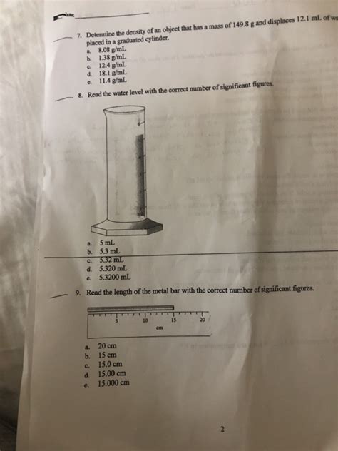 Solved 7 Determine The Density Of An Object That Has A Mass