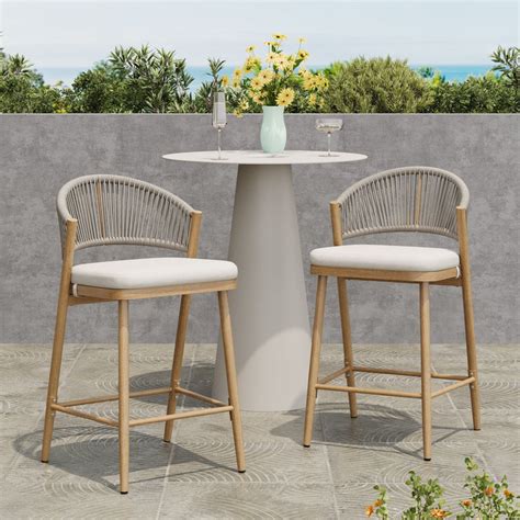 Outdoor 26 Counter Height Metal Frame Counter Stools With Scallop
