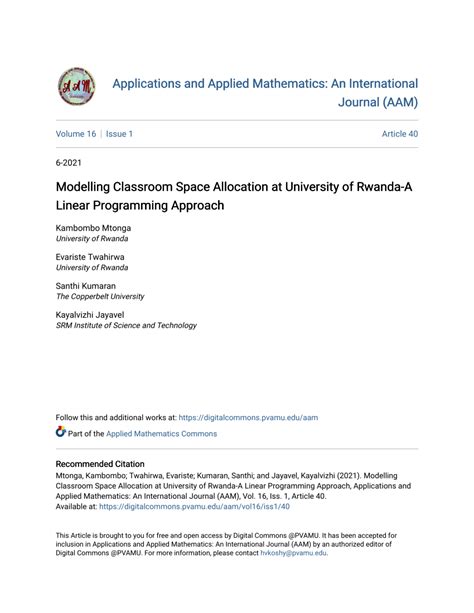pdf modelling classroom space allocation at university of rwanda a