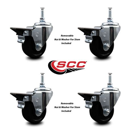 Service Caster 3 Inchsoft Rubber 12mm Threaded Stem Caster Set With