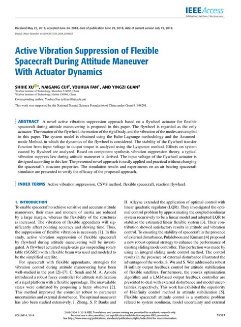 Pdf Active Vibration Suppression Of Flexible Spacecraft During Attitude Maneuver With Actuator