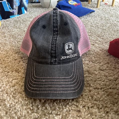 John Deere Pink And Grey Trucker Hat Depop
