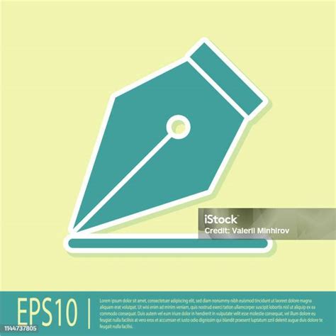 노란색 배경에 고립 된 녹색 만년필 펜촉 아이콘입니다 펜 도구 기호입니다 평면 디자인입니다 벡터 일러스트 개념에 대한 스톡 벡터 아트 및 기타 이미지 Istock