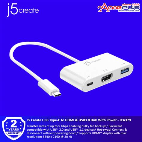 J Create USB Type C To HDMI USB Hub With Power JCA
