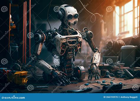 Humanoid Robot Disassembled To Recycle Spare Parts Stock Illustration