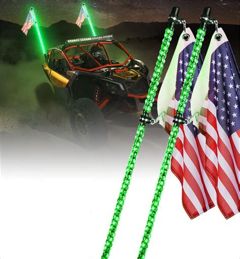2pc 5 Ft Green Led Spiral Whip Lights Wamerican Flag