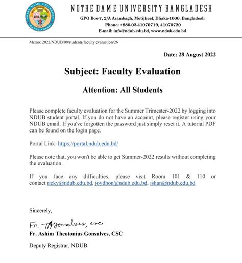 Faculty Evaluation Notre Dame University Bangladesh