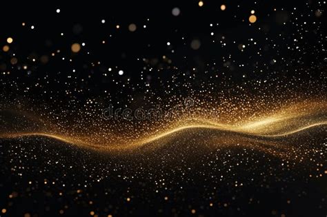 Digital Gold Particles Wave And Light Abstract Background With Shining Floor Particle Stars Dust