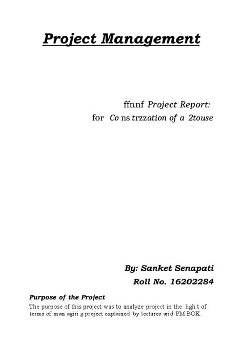 Project Management Assignment Ffnnf Project Report For Co Ns Trzzation Of A 2touse The