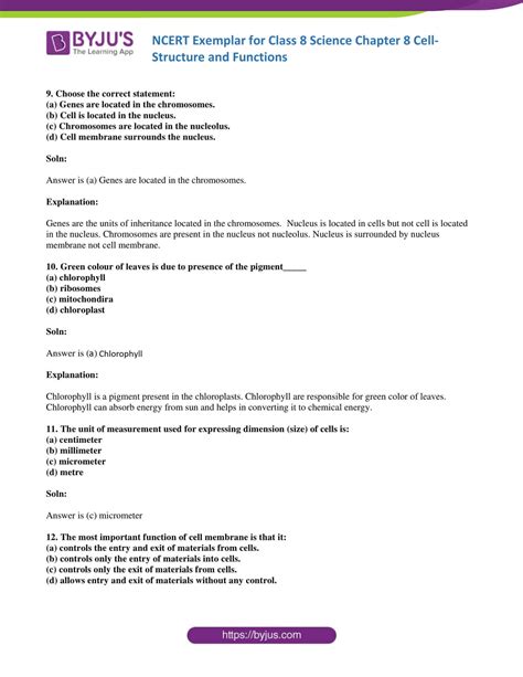 NCERT Exemplar Class NCERT Exemplar Science Solutions Chapter Cell Structure And Functions