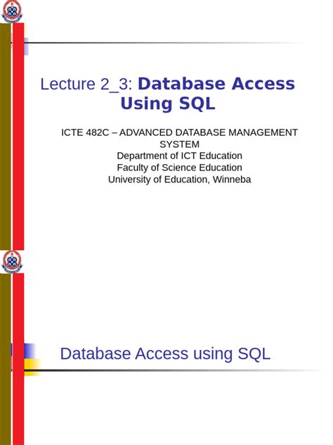 Lecture 2 3 Adbms Database Access Using Sql Pdf