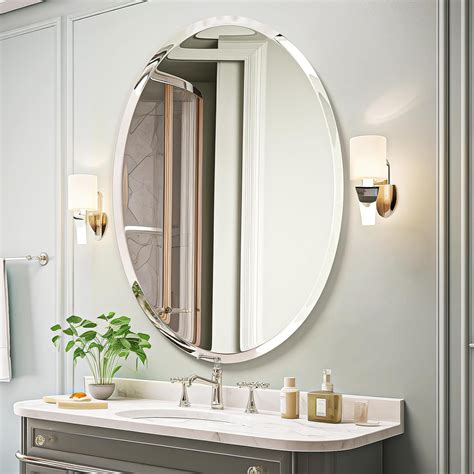 Latitude Run® Elegant Frameless Oval Wall Mirror Beveled Edge Bathroom