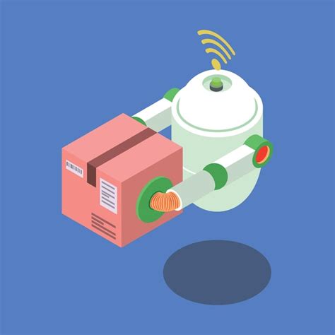 un robot tenant un paquet sur lequel est écrit robot vecteur premium
