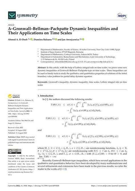 Pdf Δgronwallbellmanpachpatte Dynamic Inequalities And Their Applications On Time Scales