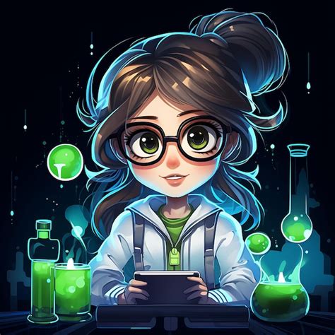 Premium Photo Neon Character Of Intelligent Chibi Girl With Glasses