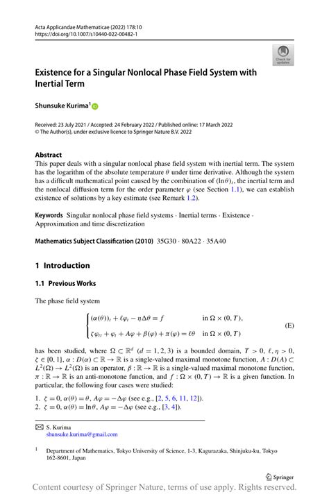 Existence For A Singular Nonlocal Phase Field System With Inertial Term Request Pdf