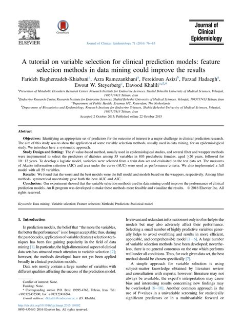 pdf a systematic approach to variable selection methods used in data