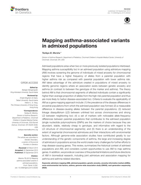 Pdf Mapping Asthma Associated Variants In Admixed Populations