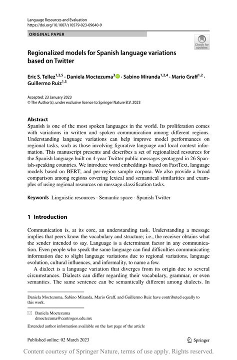 Regionalized Models For Spanish Language Variations Based On Twitter Request Pdf