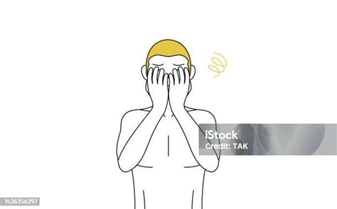 Line Drawing Of A Man With Epilated Hair Depressed Pose With His Hands