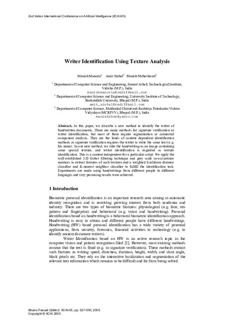 Pdf Writer Identification Using Texture Analysis