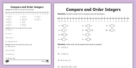 Sixth Grade Compare And Order Integers