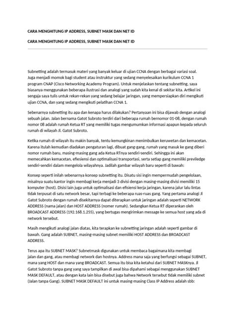 Cara Menghitung Ip Address Subnetmask Pdf