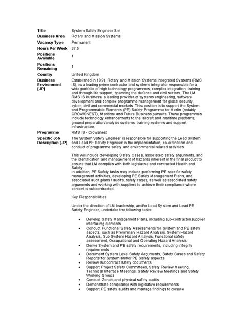 System Safety Engineer Pdf Safety Reliability Engineering