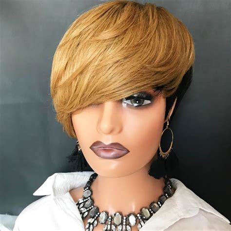 Hotkis Short Human Hair Wigs For Black Women Short Blonde Bob Pixie Cut