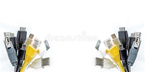 Bunch Of Computer Cables With Sockets Isolated On A White Background USB Cables Stock Image