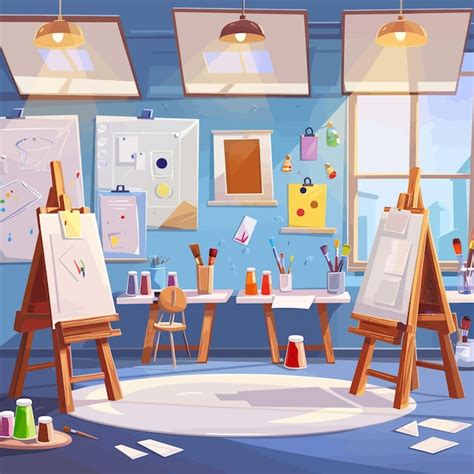 Premium Vector Artclassroomwitheaselspaintsandbrushes