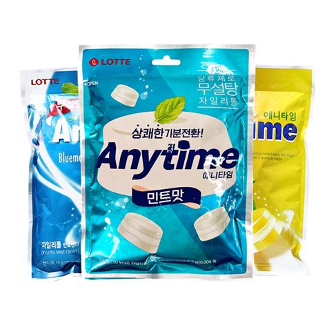 韩国进口零食乐天anytime木糖醇三层夹心润喉薄荷糖柠檬糖92g 3袋 虎窝淘