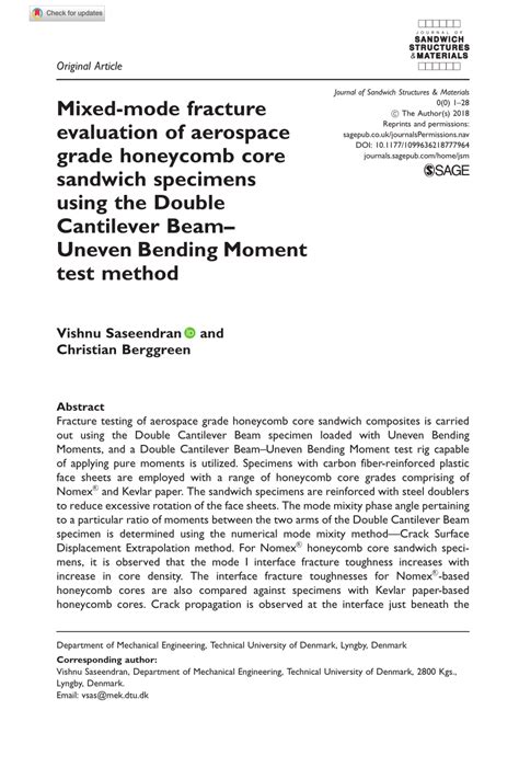 Pdf Mixed Mode Fracture Evaluation Of Aerospace Grade Honeycomb Core