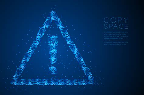 추상적인 기하학적 Bokeh 서클 도트 픽셀 패턴 주의 기호 삼각형 모양 안전 첫 번째 컨셉 디자인 블루 블루 그라데이션 배경 복사 공간에 고립 된 컬러 일러스트 벡터 0