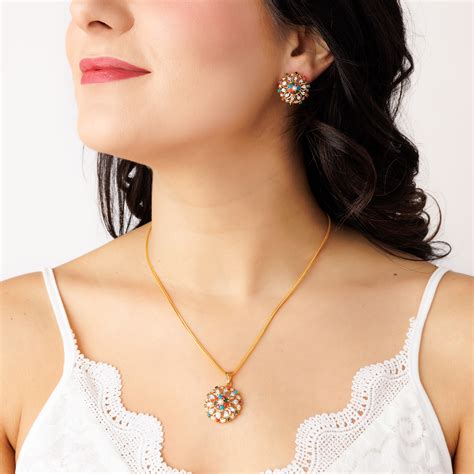 22k Gold Navratna Pendant Set 13 10g Queen Of Hearts Jewelry