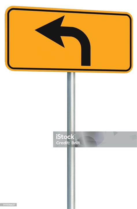 우회전 우회 경로 도로 표지판 노란색 고립 된 길가 교통 표지판이 방법 전용 방향 포인터 검은 화살표 프레임 간판 회색 극 포스트 큰 상세한 수직 근접 촬영 개념에 대한