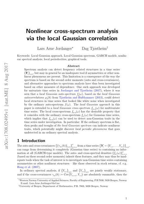 Pdf Nonlinear Cross Spectrum Analysis Via The Local Gaussian Correlation