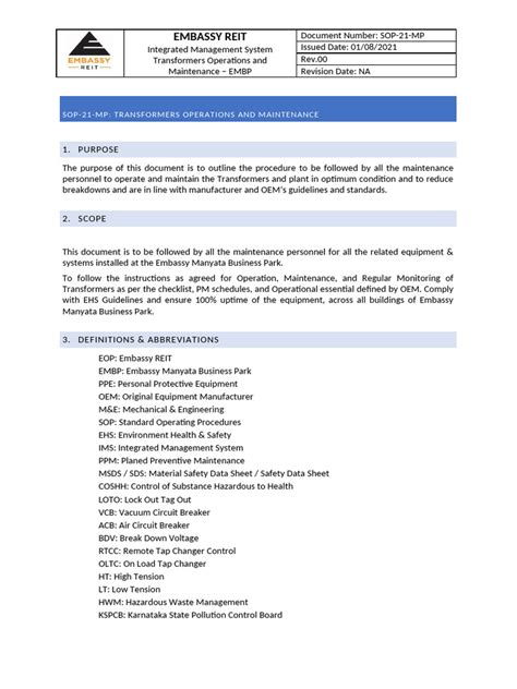 Transformer Procedure Pdf