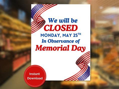 2026 Closed For Memorial Day Printable Sign We Are Closed For Memorial