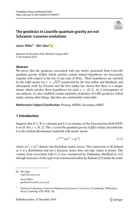 Pdf The Geodesics In Liouville Quantum Gravity Are Not Schramm Loewner Evolutions